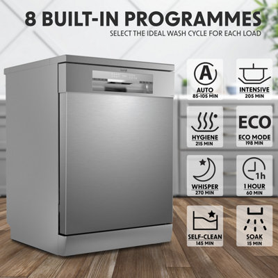 Baridi 60cm Freestanding Dishwasher, 14 Place Settings, 8 Programs, LED ...