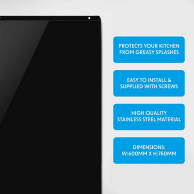 Baridi 60cm Splashback for Cooker Hoods, Extractor Fans, Black Glass ...