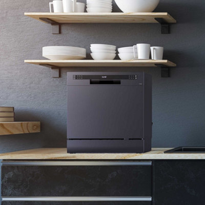 Baridi Compact Tabletop Dishwasher 8 Place Settings, 6 Programmes - Black