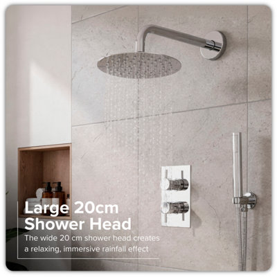 BARIDI CONCEALED THERMOSTATIC SHOWER SET, DUAL OUTLET, 20CM ROUND ...