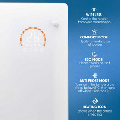 Baridi DH140, Electric Glass Panel Heater, 2000W, Wi-Fi Enabled, White
