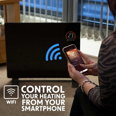 Baridi Electric Glass Panel Heater, 1500W, Wi-Fi Enabled, Black - DH137