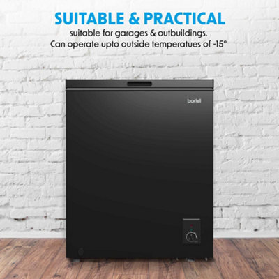 BARIDI FREESTANDING CHEST FREEZER, 142L, OUTBUILDING SAFE, BLACK
