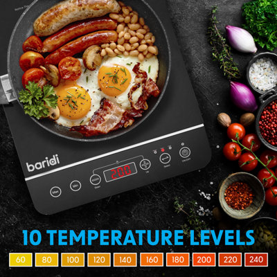 Baridi Portable Induction Hob: Single Zone, 2000W, 13A Plug, Timer Function
