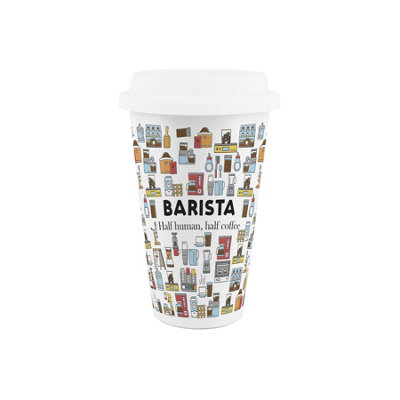 Barista Ceramic Travel Mug - Novelty Coffee Mug Gifts- Double-Walled ...