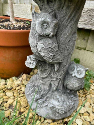 Barn Owl Bird Bath Stone Statue Outdoor Garden Ornament British Made Feeder