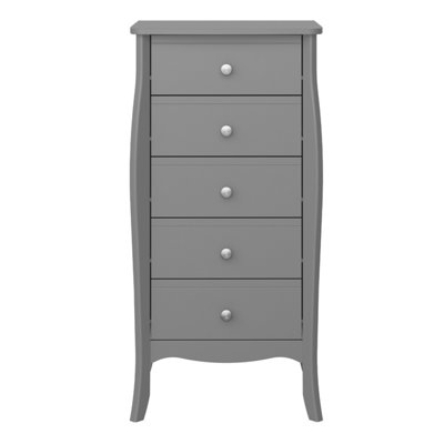 Baroque 5 Drawer Narrow Chest in Grey