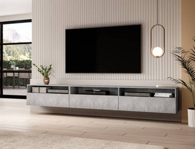 Baros 40 Modern TV Cabinet in Concrete Grey - W2700mm x H400mm x D410mm