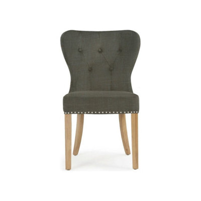 Barrow Studded Grey Fabric Oak Leg Dining Chairs (Pair)