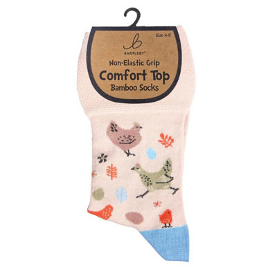 Bartleby Womens Bamboo Comfort Top Socks Farm Chicken UK 4- 8