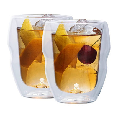 Barware Mixology Double Walled Borosilicate Rock Tumbler Glass 380ml Set of 2 Clear | DIY at B&Q