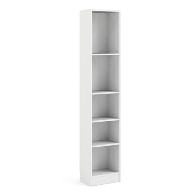 Basic Tall Narrow Bookcase 4 Shelves in White