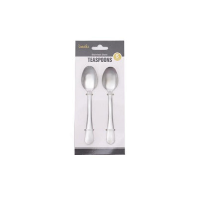Basiks Stainless Steel Teaspoons (Pack of 6) Silver (One Size)
