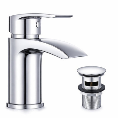 Basin Mixer Tap Chrome - Curved Sink Mono Bathroom Tap with Waste ...