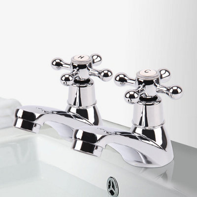 Basin Pillar Taps Victorian Bathroom Sink Taps for Basin Chromed Brass ...