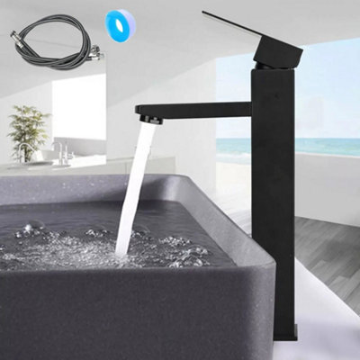 Basin Sink Mixer Tap Square Extra Tall Waterfall Bathroom Tap Chrome ...