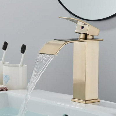 Basin Tap Gold Modern Waterfall Bathroom Sink Faucet with Single Handle