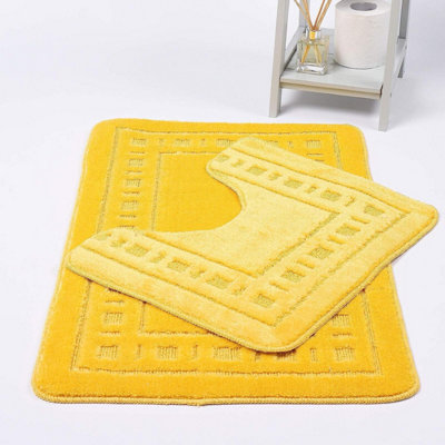 Bath Mat & Pedestal Set 2 Piece Lemon Squares Black Non Slip Bathroom ...