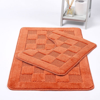 Bath Mat & Pedestal Set 2 Piece Squares Terracotta Non Slip Bathroom ...