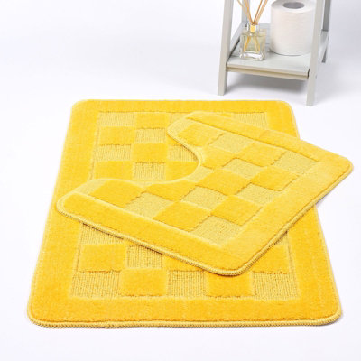 Bath Mat & Pedestal Set 2 Piece Yellow Plum Non Slip Bathroom Toilet ...