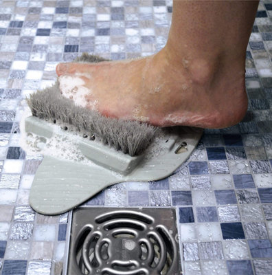 Bath or Shower Floor Foot Brush - No Bend Grey Silicone Feet Scrubber ...