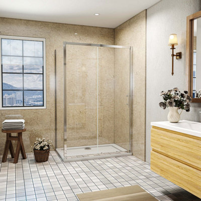 Bathroom 1100x900x1850mm Sliding Shower Enclosure with 1100x900mm Stone ...