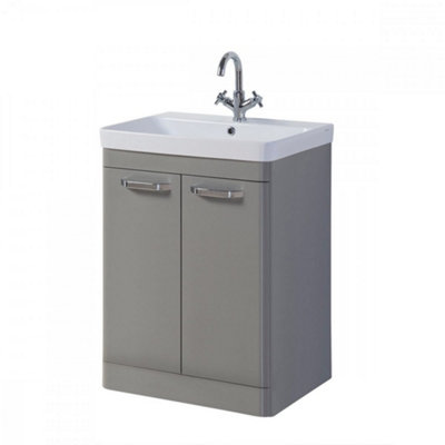 Bathroom 2-Door Floor Standing Vanity Unit with Basin 500mm Wide White ...