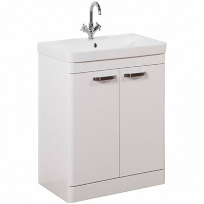 Bathroom 2-Door Floor Standing Vanity Unit with Basin 600mm Wide White ...