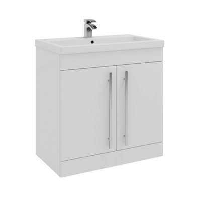 Bathroom 2-Door Floor Standing Vanity Unit with Ceramic Basin 800mm Wide - White - Brassware Not ...