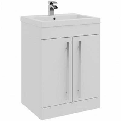 Bathroom 2-Door Floor Standing Vanity Unit with Mid Depth Ceramic Basin ...