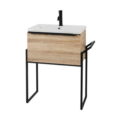 Bathroom 600mm Wall Mounted Drawer Unit, Ceramic Basin & Frame Sonoma ...