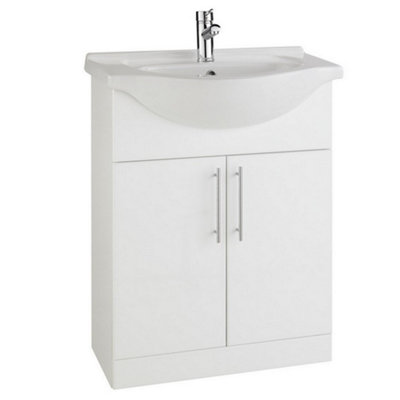 Bathroom 650mm Vanity Unit with Basin - Gloss White - (Impact ...