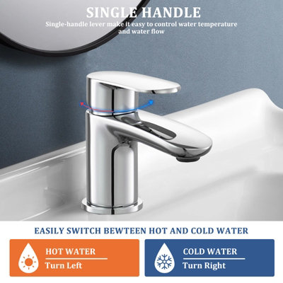 Bathroom Basin Tap Solid Brass Chromed Handle Hot Cold Mixer Tap Single ...