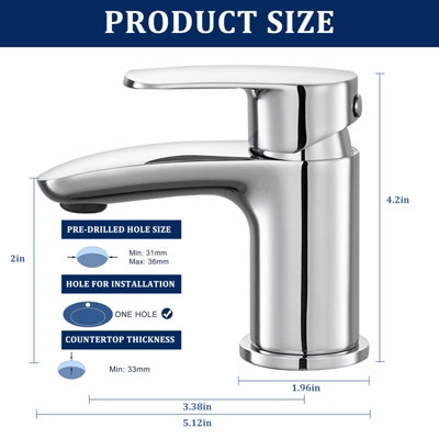 Bathroom Basin Tap Solid Brass Chromed Handle Hot Cold Mixer Tap Single ...