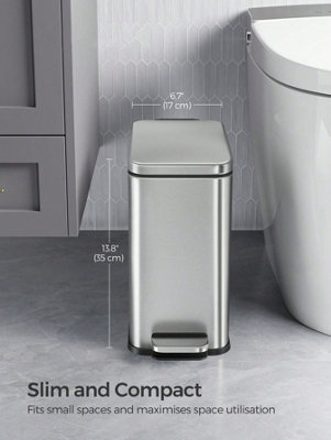 Bathroom Bin, 10L Small Bin With Lid, Pedal Toilet Bin, Slim For Small ...