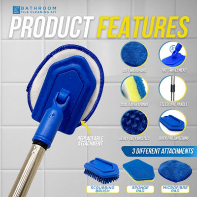 BATHROOM CLEANING SET LONG HANDLED TILE CLEANING KIT