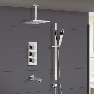 Bathroom Concealed Thermostatic Shower Mixer Tap With Head Bath Filler ...