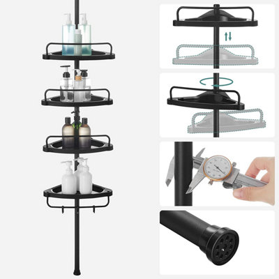 Bathroom Corner Shelf Adjustable Black Telescopic Shower Caddy Storage ...