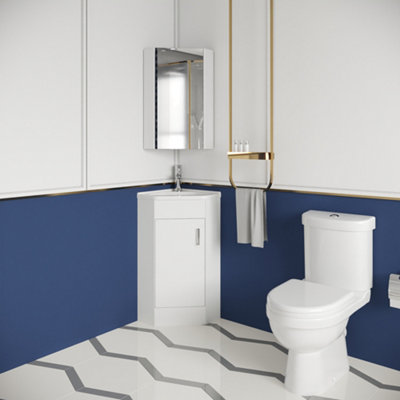 Bathroom Corner Vanity Unit and Toilet Set - White