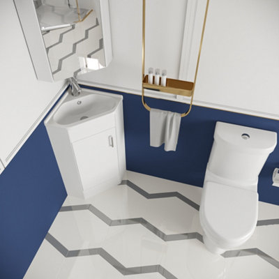 Bathroom Corner Vanity Unit and Toilet Set - White