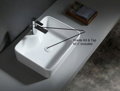 Bathroom Countertop Basin Sink 490mm White Ceramic Rectangle Cloakroom ...