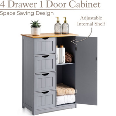 Bathroom Drawer Cabinet Grey Bamboo Freestanding Storage Unit 4 Drawers ...