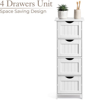 Bathroom Drawer Cabinet White Wood Storage Unit With 4 Deep Drawers ...