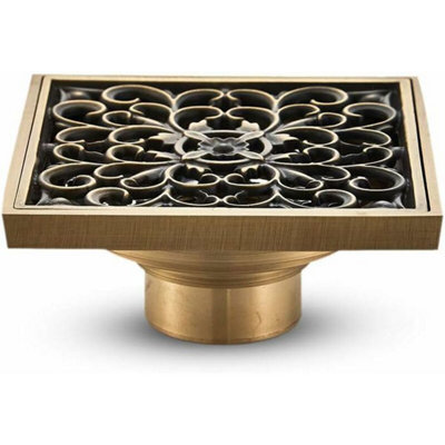 Bathroom Floor Siphon Antique Brass Unique Sculpted Flower Square ...
