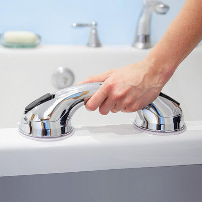 BATHROOM GRAB RAIL CHROME SUCTION CUP HANDLE NO TOOLS REQUIRED SECURE ...
