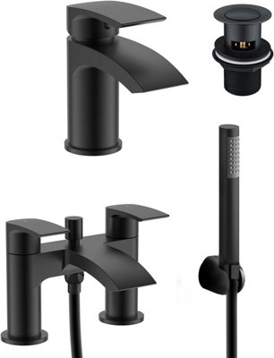 Bathroom Luxury Matt Black Bath Shower Mixer Tap And Basin Tap Inc ...