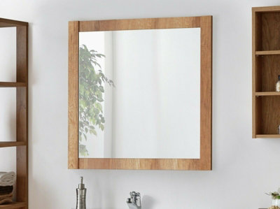 Bathroom Mirror 800mm Wall Mounted Square 80cm Oak Effect Frame Oak ...