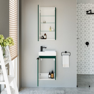 Bathroom Mirror Cabinet Washroom Cupboard Dark Green Slim Narrow 400mm ...