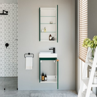 Bathroom Mirror Cabinet Washroom Cupboard Dark Green Slim Narrow 400mm ...