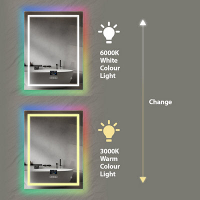 Bathroom Mirror with Bluetooth Speaker & RGB Border, CCT & Dimmable ...